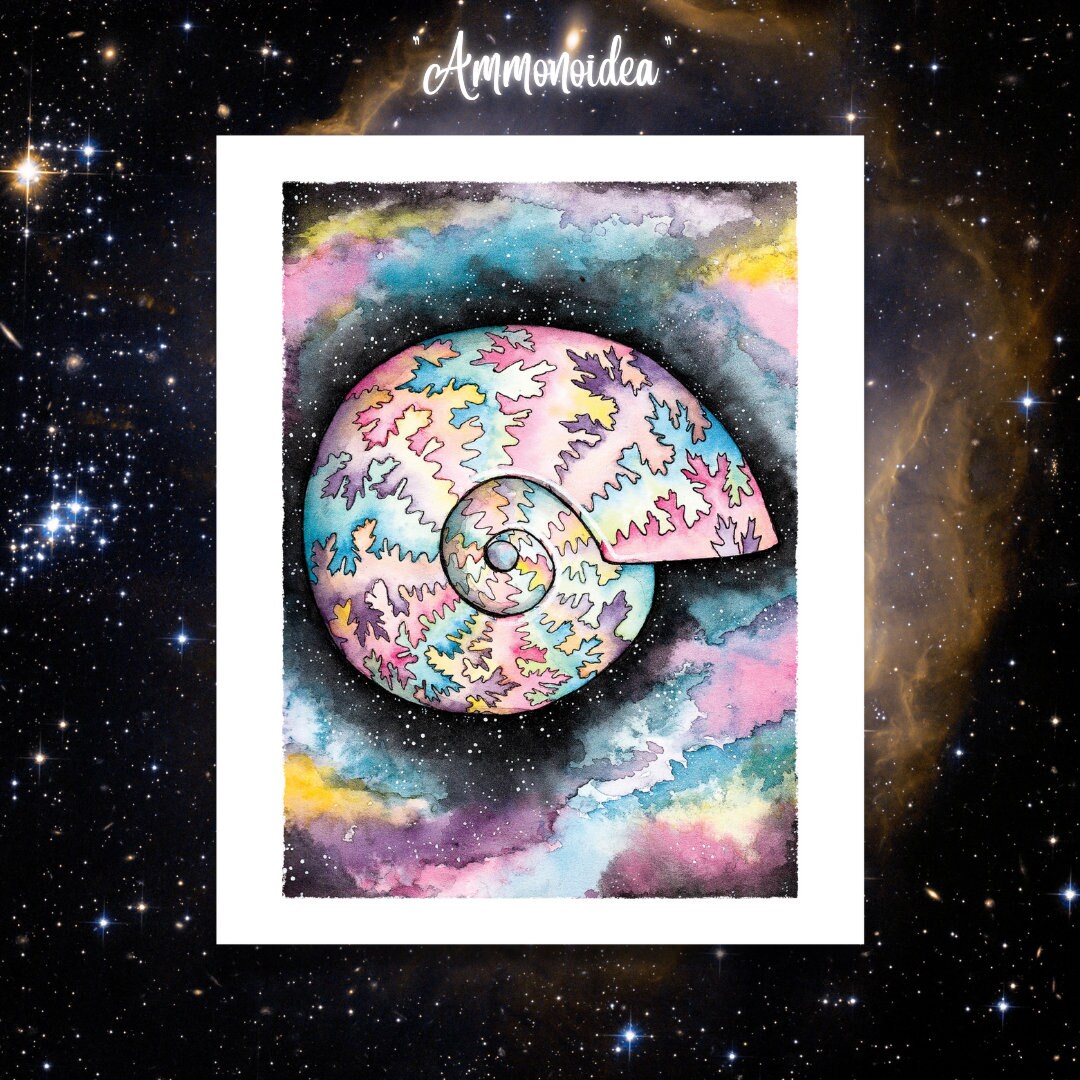 Ammonoidea Print, Watercolor, Painting, Wall Art, Colorful, Fossil ...