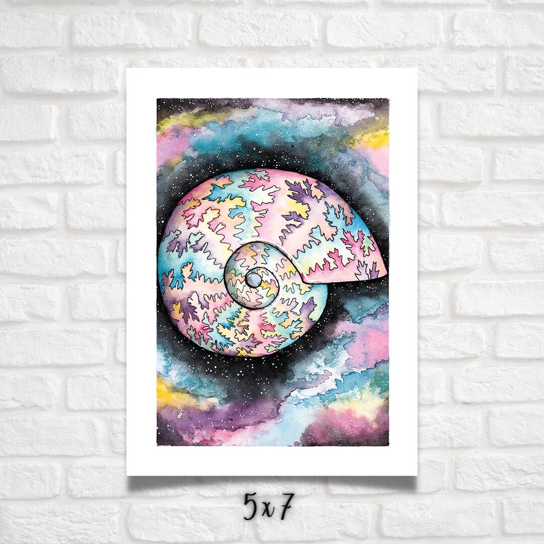 Ammonoidea Print, Watercolor, Painting, Wall Art, Colorful, Fossil ...