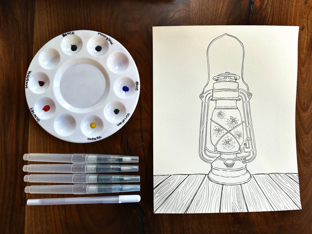 Firefly Lantern Watercolor Coloring Page - Etsy