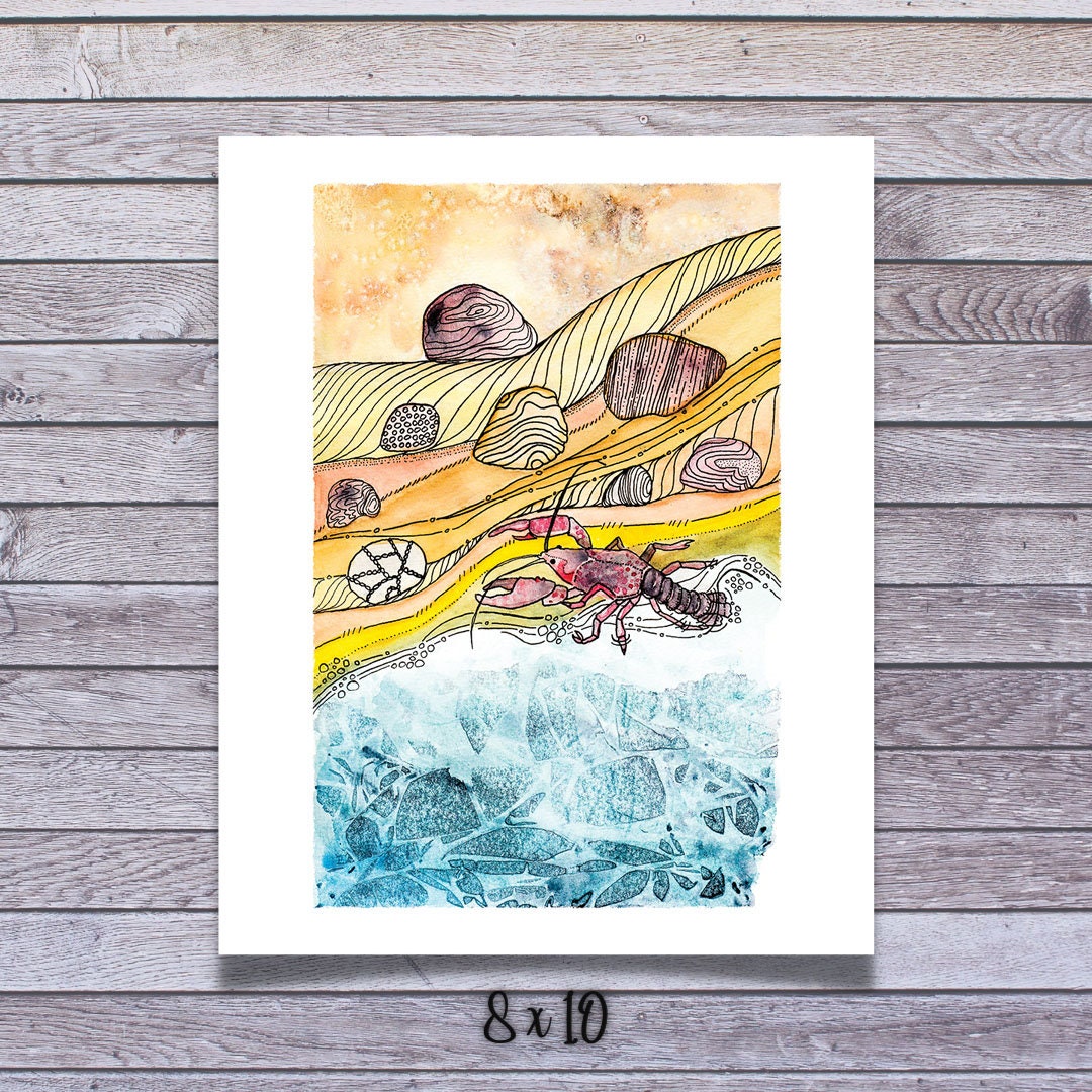 Creekbed Crayfish Print and Greeting Card, Watercolor, Painting, Fine ...