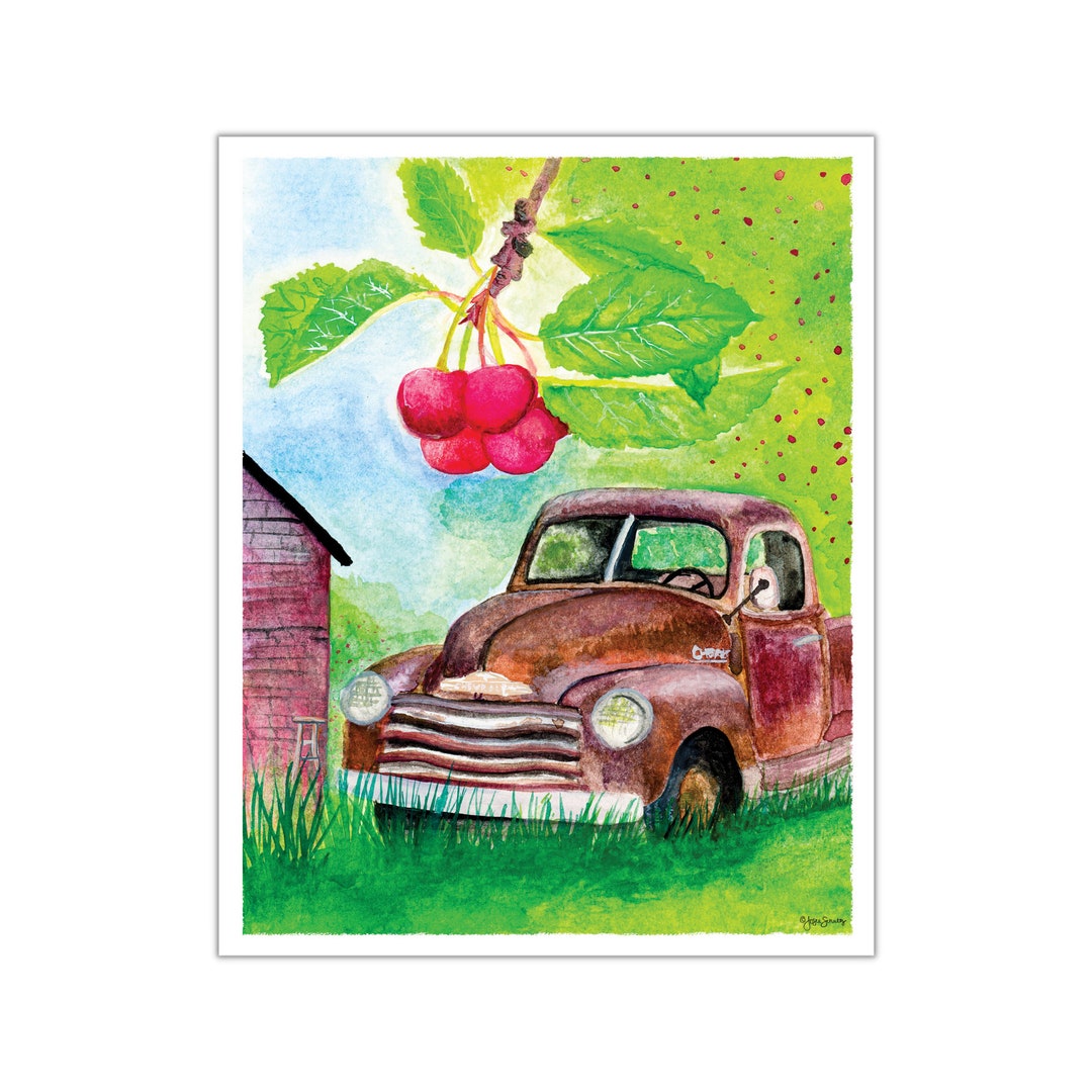 1949 Chevy Print and Greeting Card, Watercolor Painting Wall Art Living ...