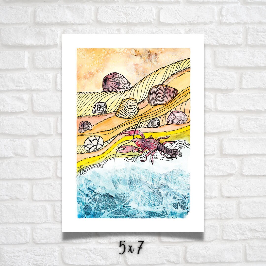 Creekbed Crayfish Print and Greeting Card, Watercolor, Painting, Fine ...