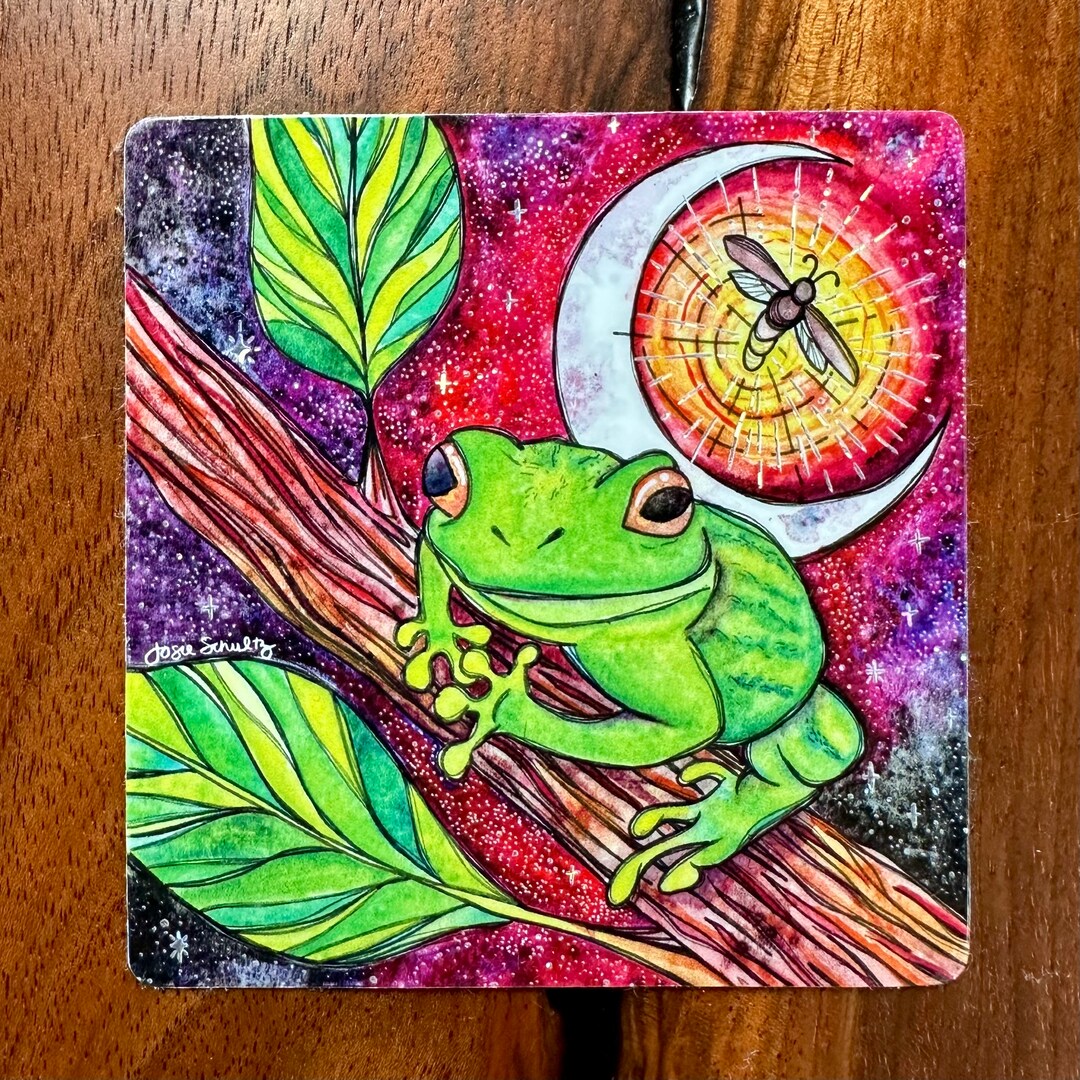 Tree Frog 3” Sticker, Weatherproof, Firefly, Lightning Bug, Moon, Cute ...