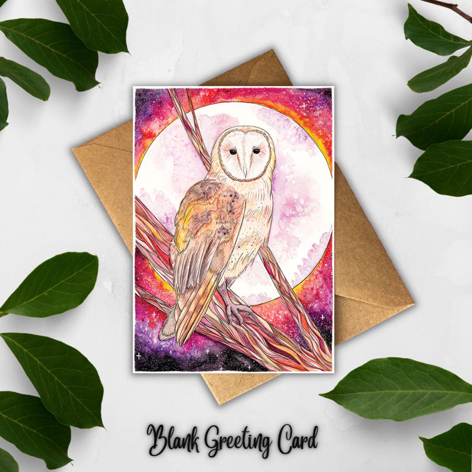 Barn Owl Moon Print and Greeting Card, Watercolor Animal Art, Galaxy ...