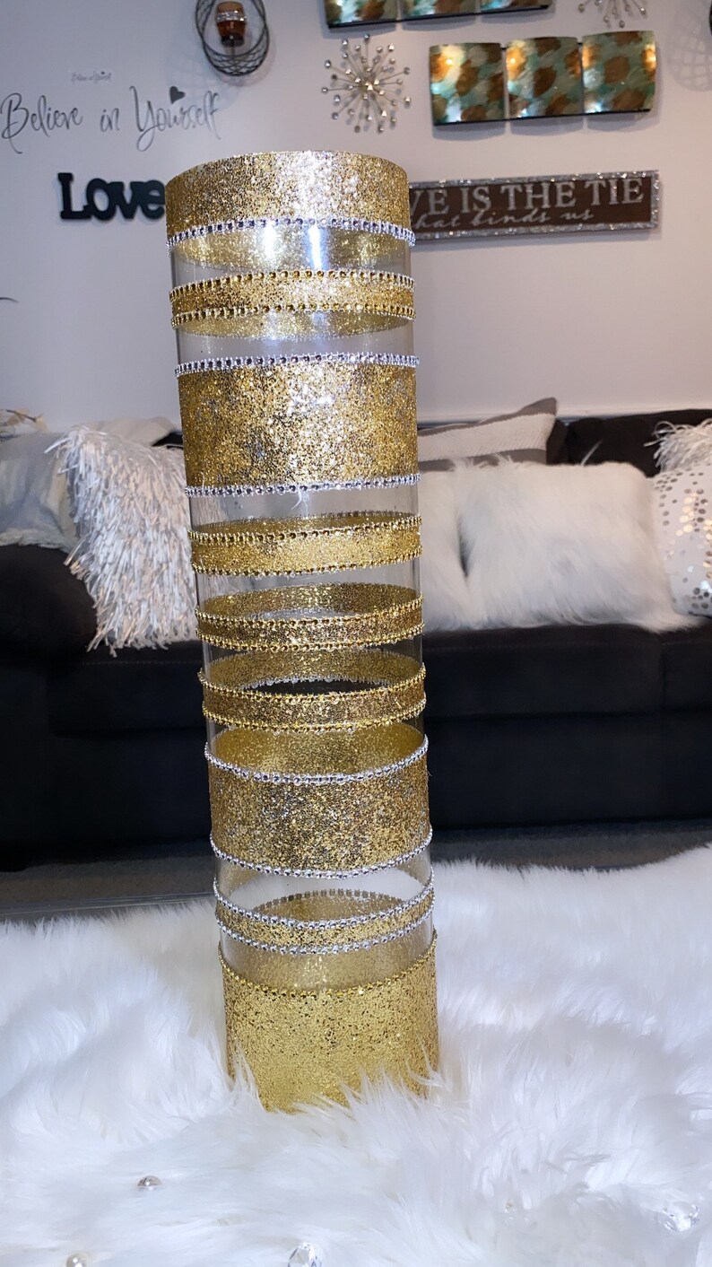 20” Gold and Silver Glitter Vase for Wedding Decor/ Centerpiece, Home ...