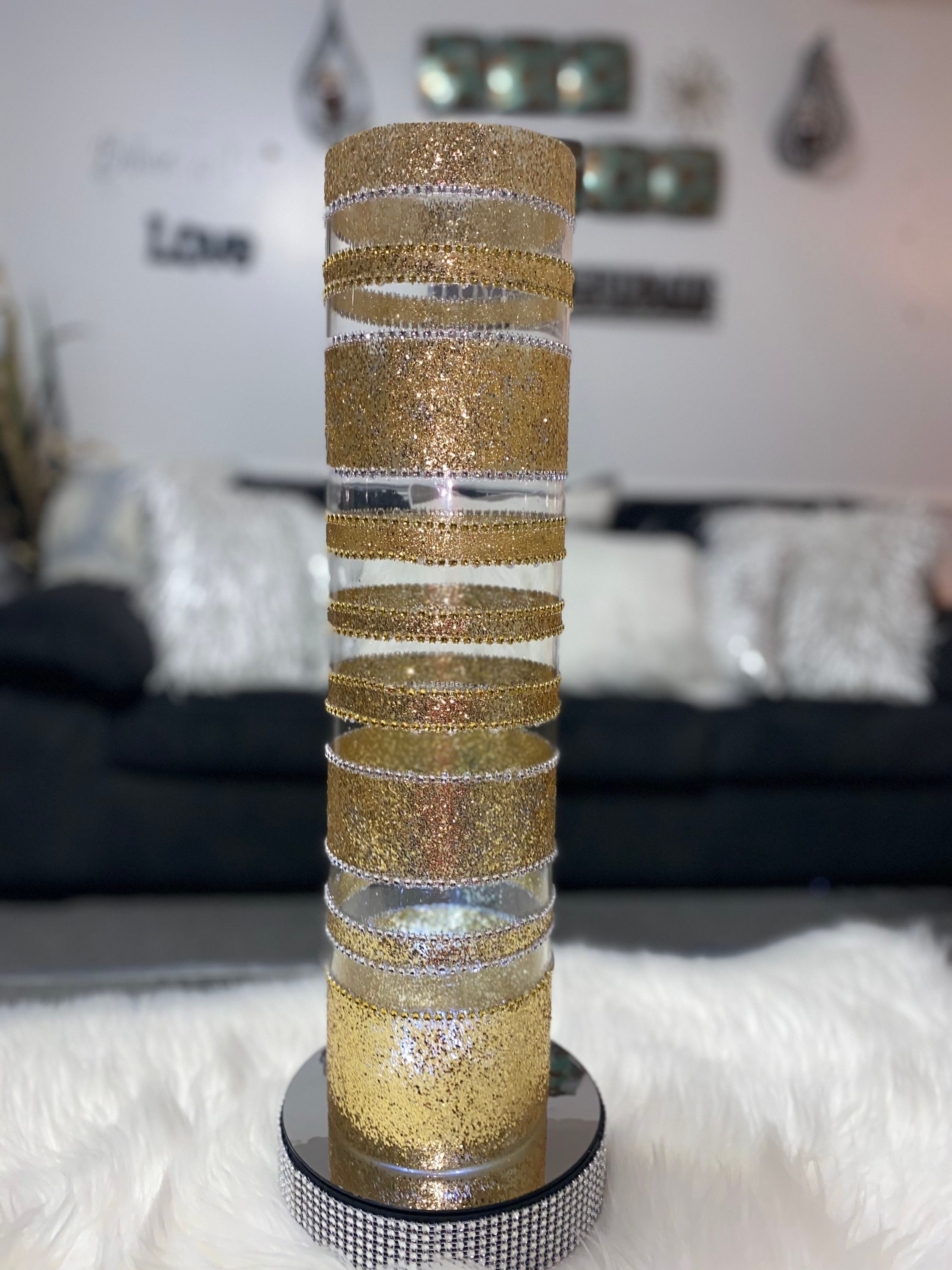 20” Gold and Silver Glitter Vase for Wedding Decor/ Centerpiece, Home ...