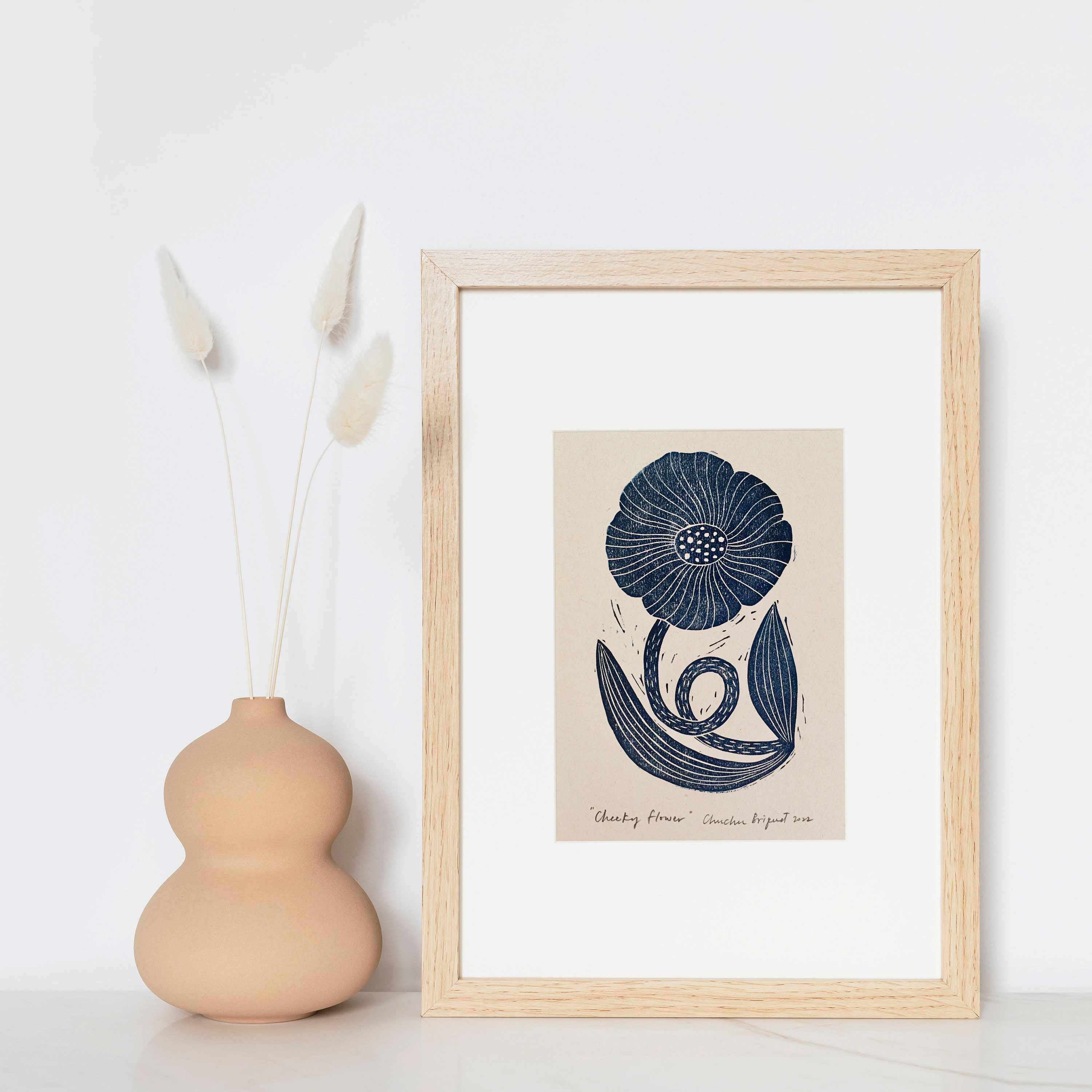 Cheeky Flower Original Linocut Print - Etsy