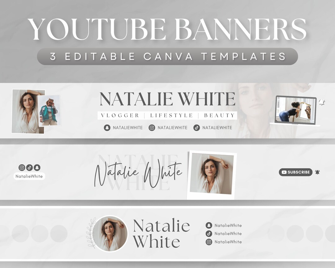 3 Gray Youtube Banners | Editable Canva Templates | Youtube Brand Kit ...
