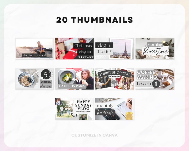 20 Youtube Thumbnails Editable in Canva | Youtube Brand Kit, Youtube ...