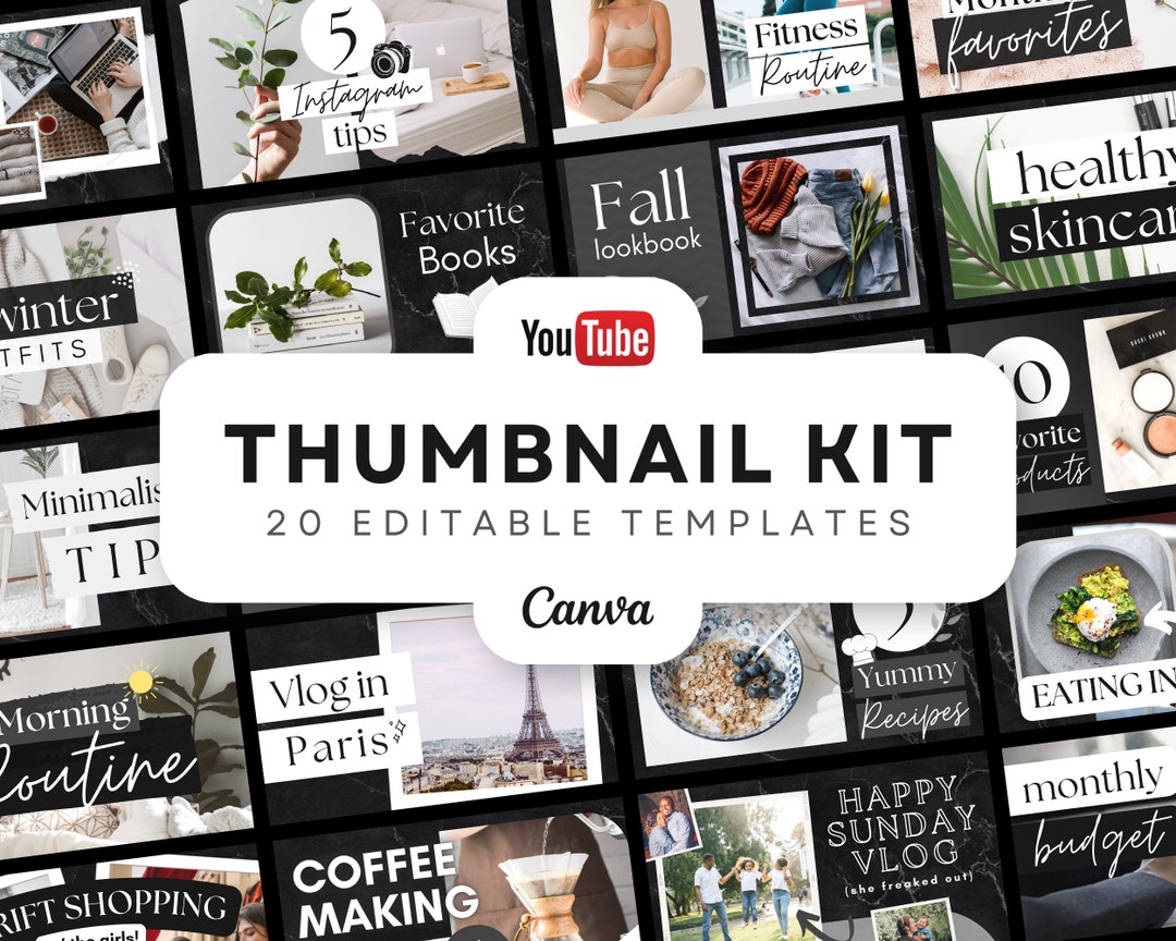 20 Youtube Thumbnails • Editable Canva Templates • Youtube Brand Kit ...