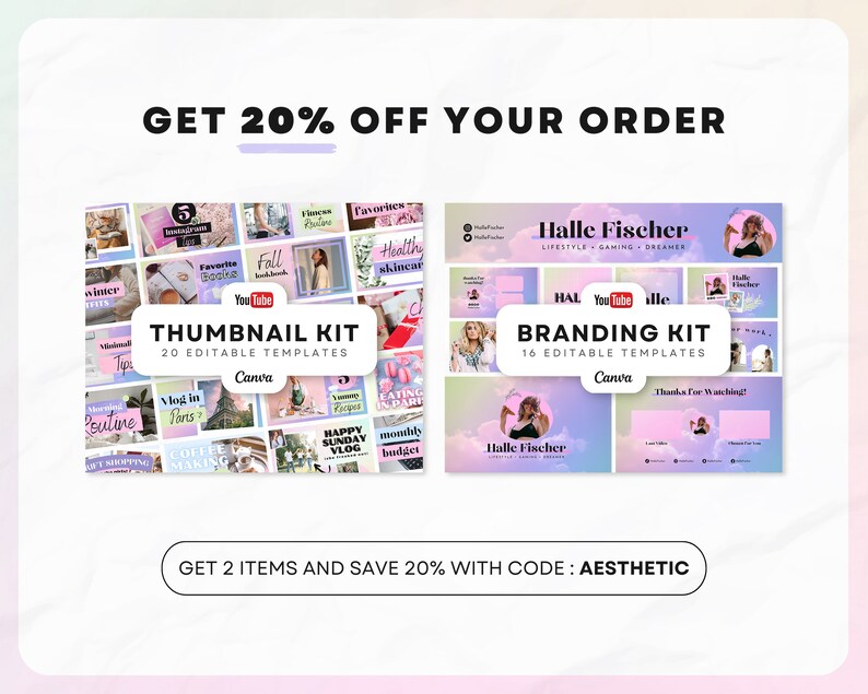 Youtube Thumbnail Kit 20 Thumbnails Editable in Canva Youtube Brand Kit ...