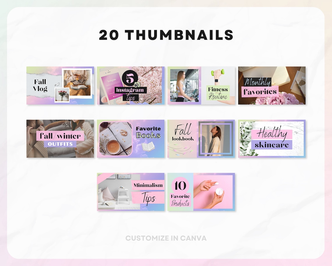 Youtube Thumbnail Kit 20 Thumbnails Editable in Canva Youtube Brand Kit ...