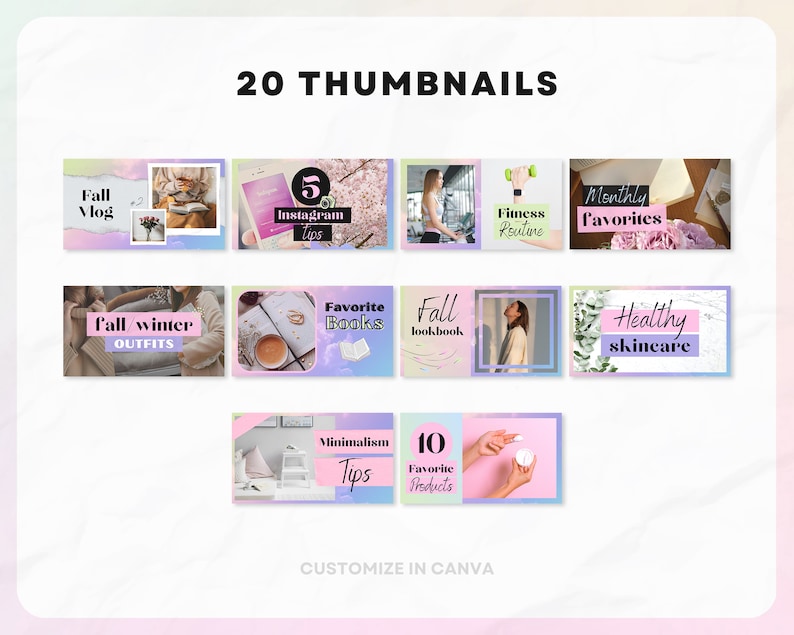 Youtube Thumbnail Kit | 20 Thumbnails Editable in Canva | Youtube Brand ...