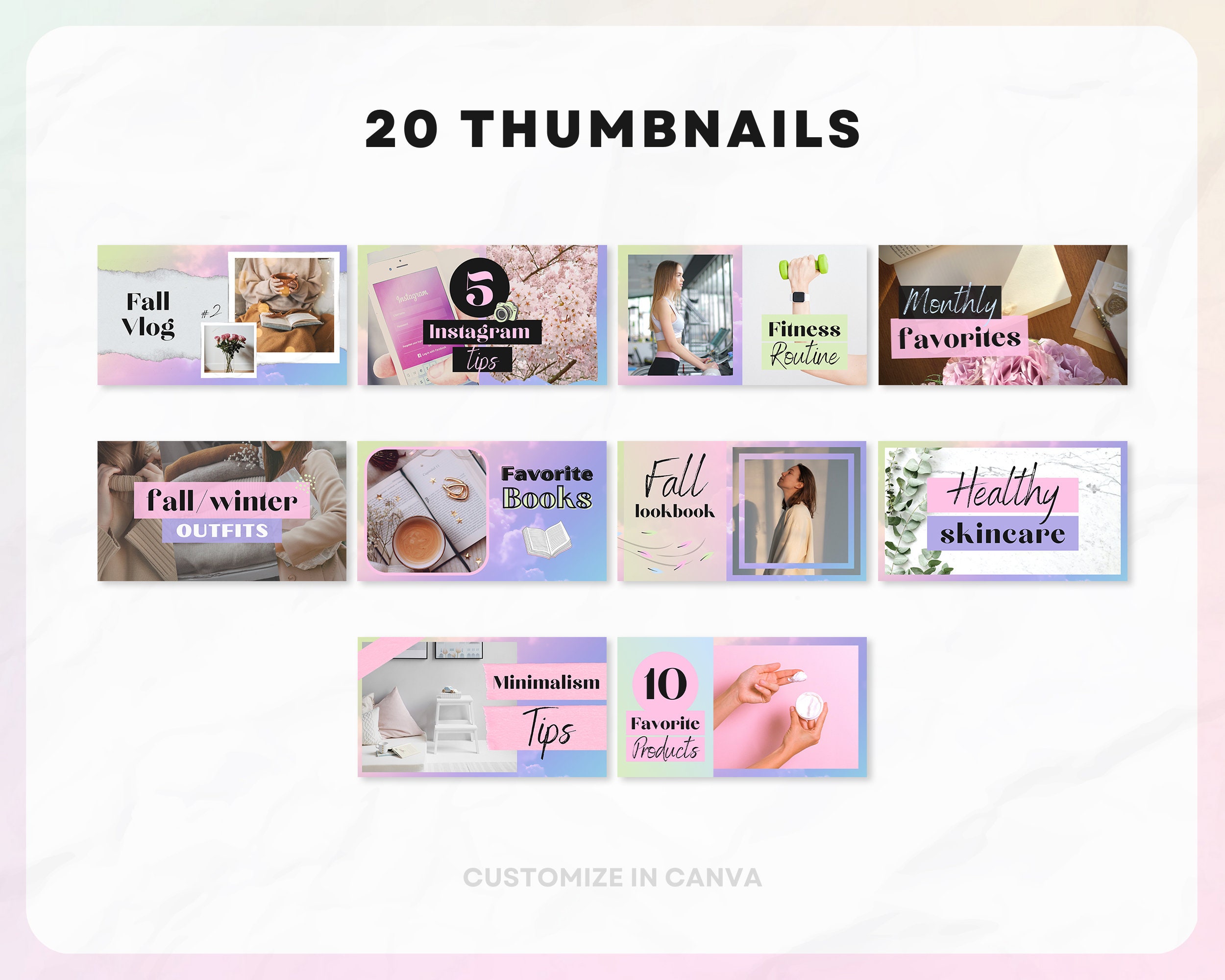 Youtube Thumbnail Kit | 20 Thumbnails Editable in Canva | Youtube Brand ...