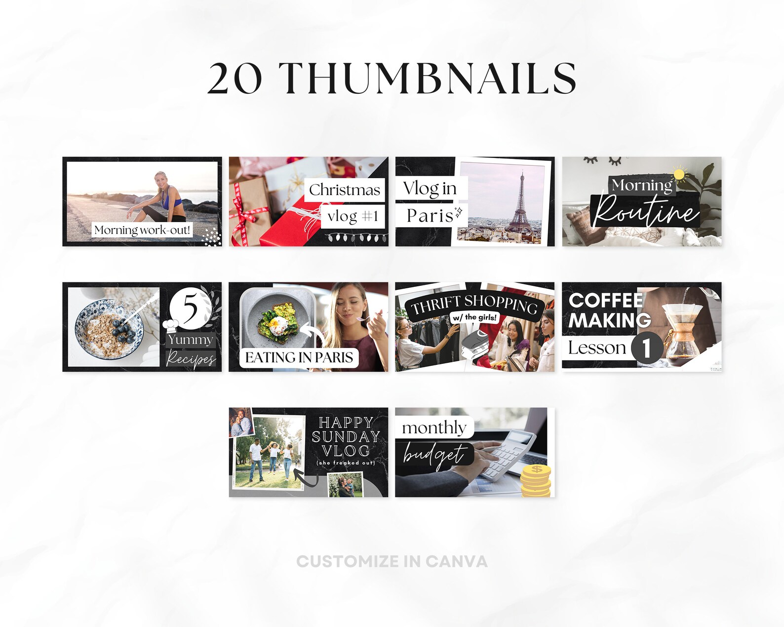 20 Youtube Thumbnails Editable Canva Templates Youtube Brand Kit ...