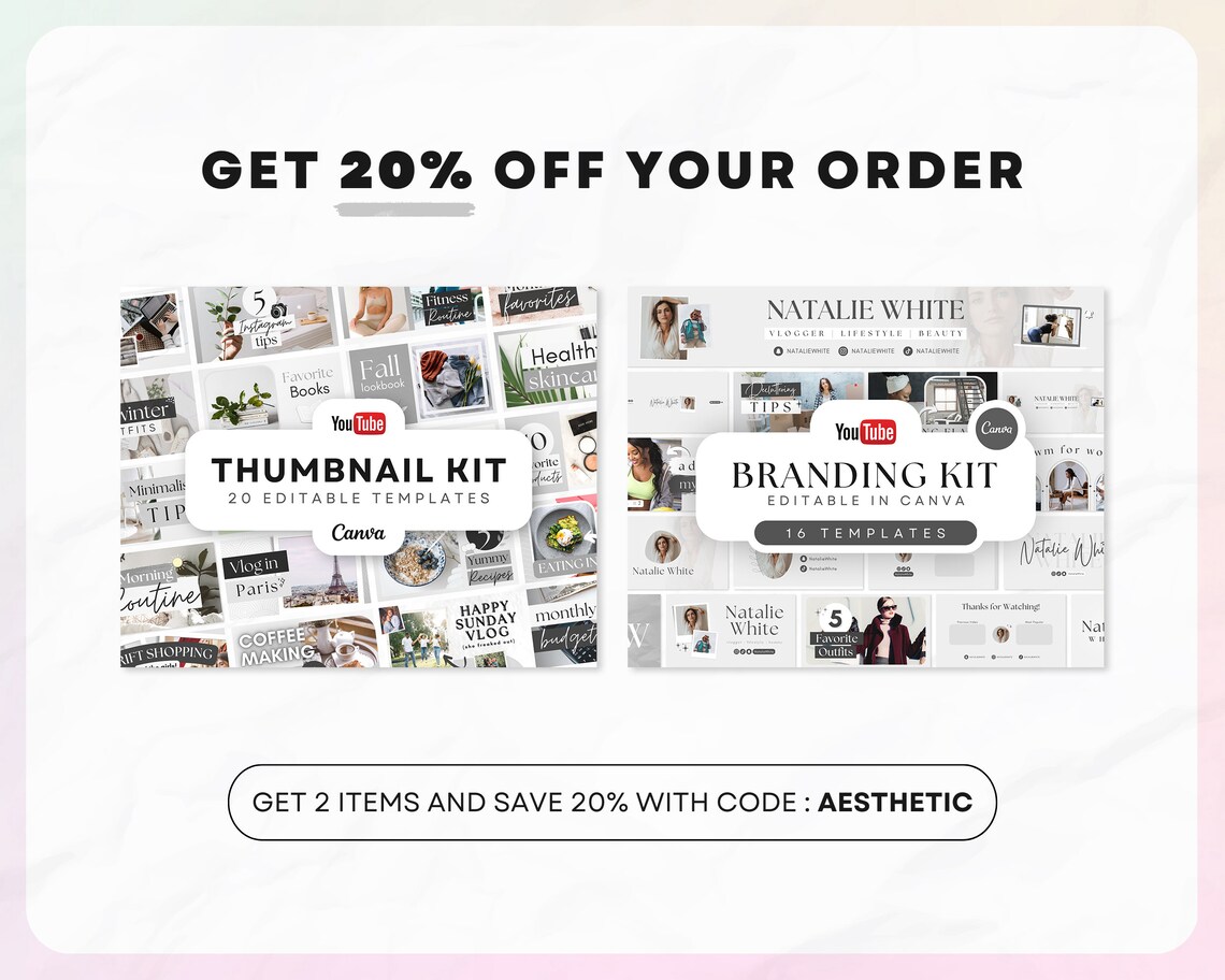 20 Youtube Thumbnails Editable in Canva Youtube Brand Kit, Youtube ...