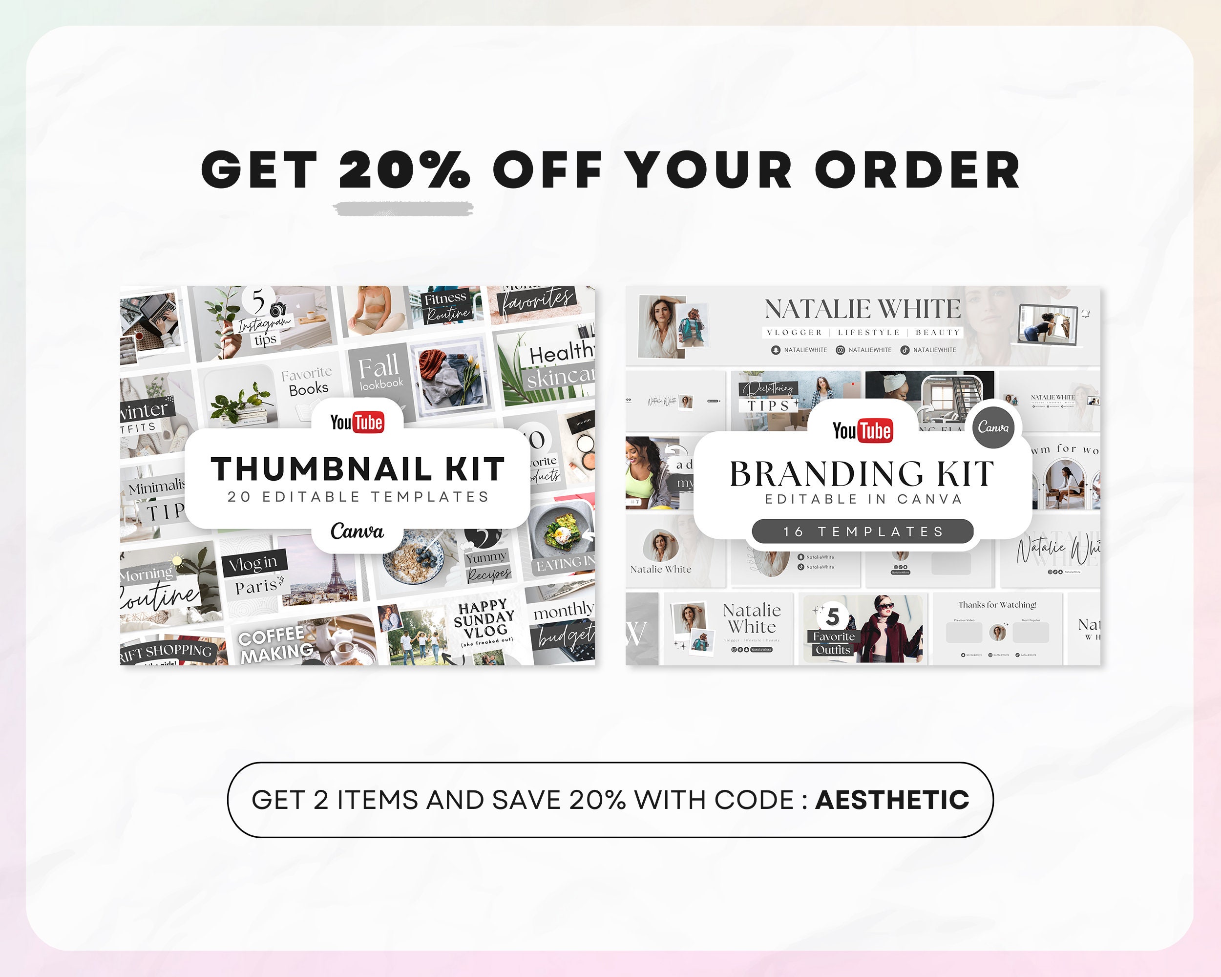 20 Youtube Thumbnails Editable in Canva Youtube Brand Kit, Youtube ...