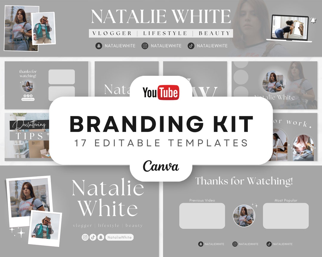 Youtube Brand Kit | Editable Banners, Intros, Thumbnails, Outros | 17 ...