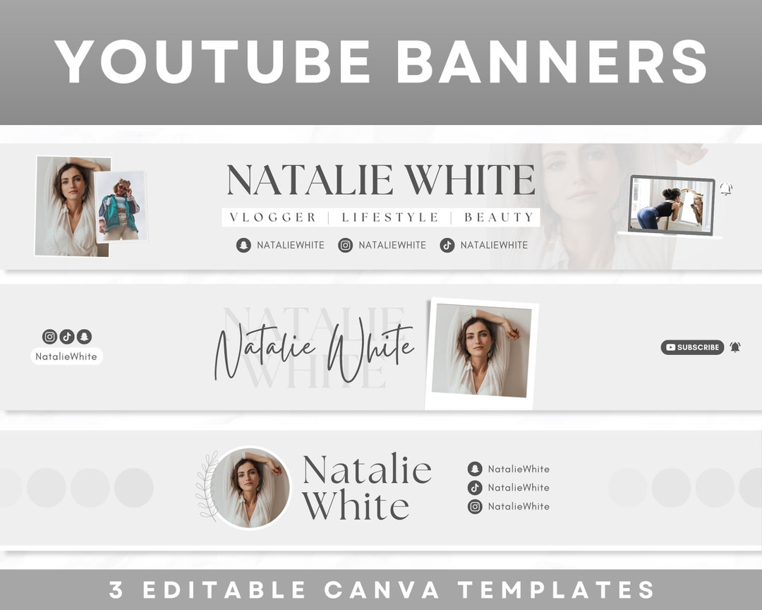 Gray Youtube Banners • 3 Editable Canva Templates • Youtube Brand Kit ...