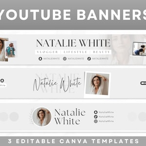 Gray Youtube Banners • 3 Editable Canva Templates • Youtube Brand Kit ...