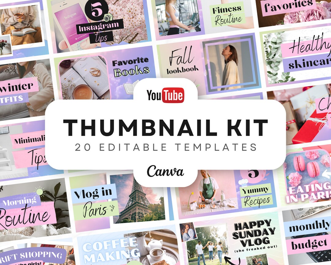 Youtube Thumbnail Kit | 20 Thumbnails Editable in Canva | Youtube Brand ...