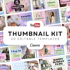 Youtube Thumbnail Kit | 20 Thumbnails Editable in Canva | Youtube Brand ...