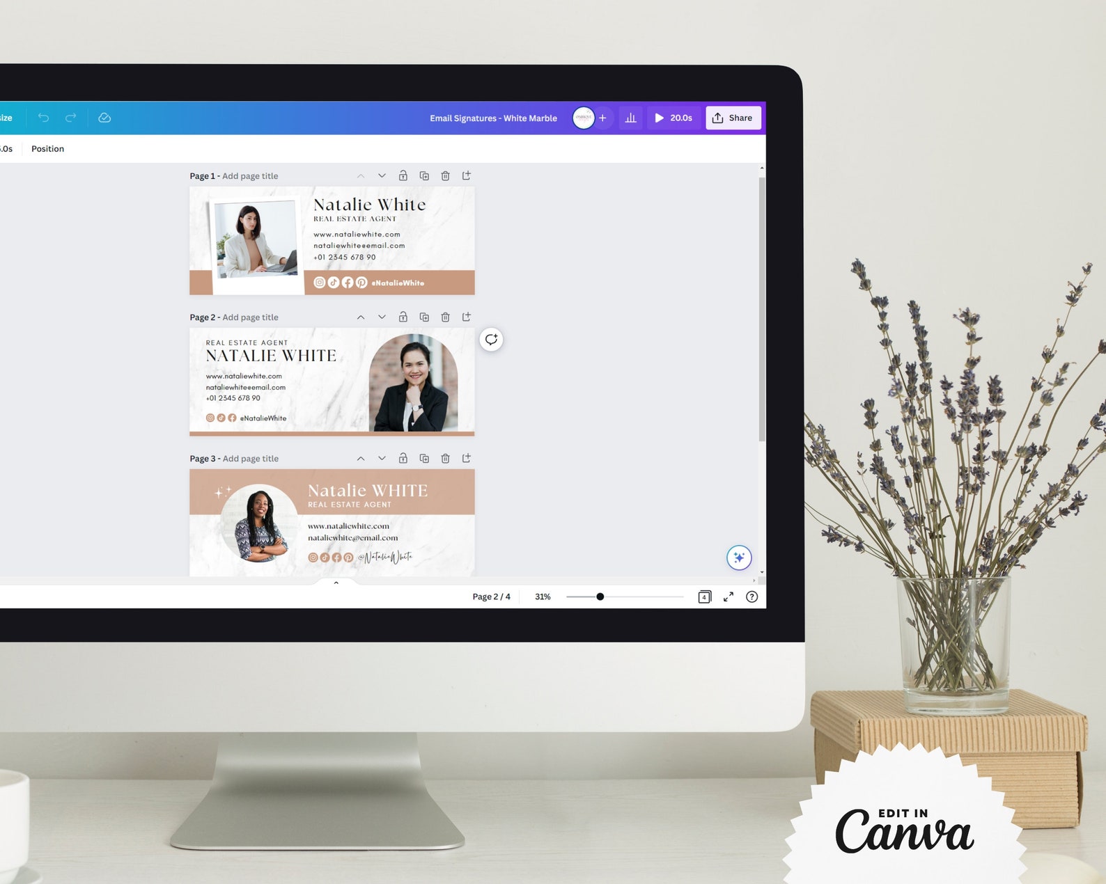 Email Signatures Templates • 3 Editable Email Canva Templates • Small ...