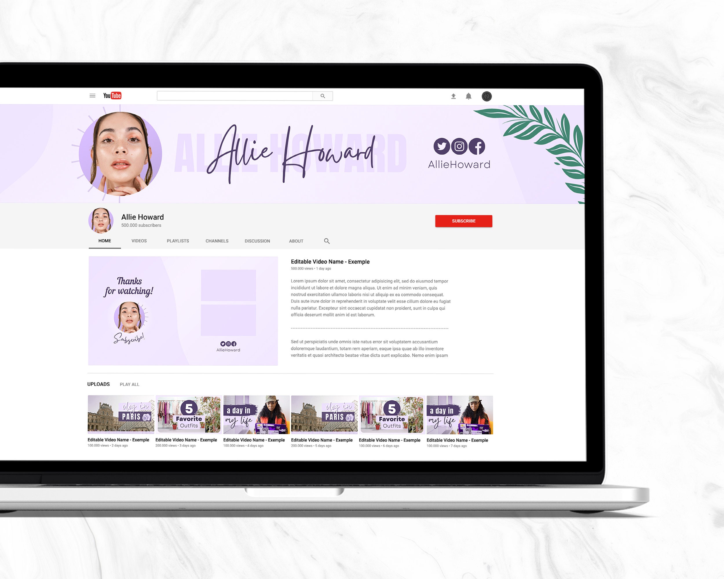 Youtube Branding Kit | Editable Banner, Intro, Outro, 3 Thumbnails ...