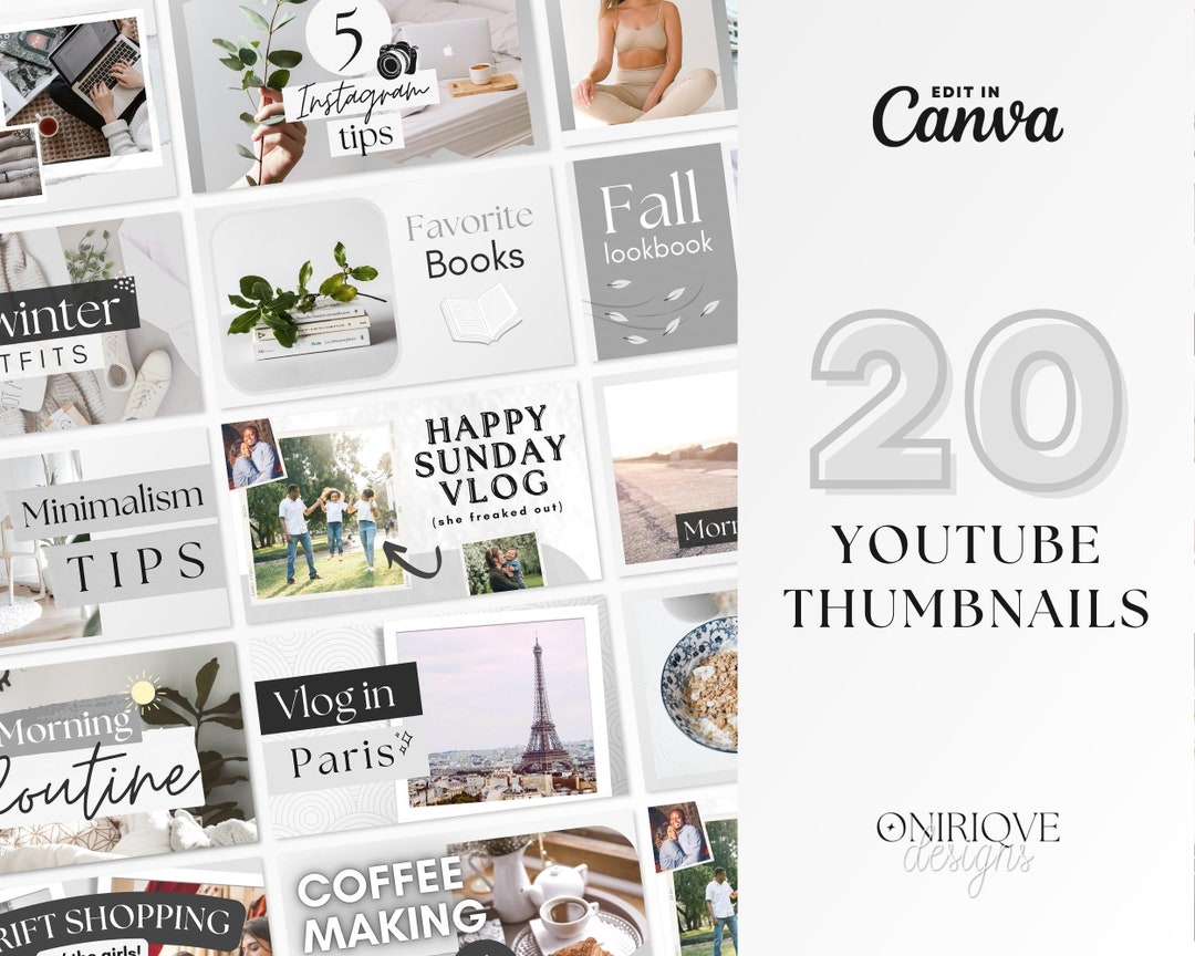 Youtube Thumbnail Kit • 20 Thumbnails Editable in Canva • Youtube Brand ...
