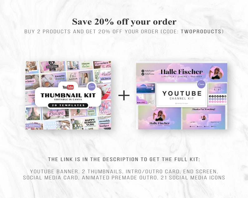 Youtube Thumbnail Kit 20 Thumbnails Editable in Canva - Etsy