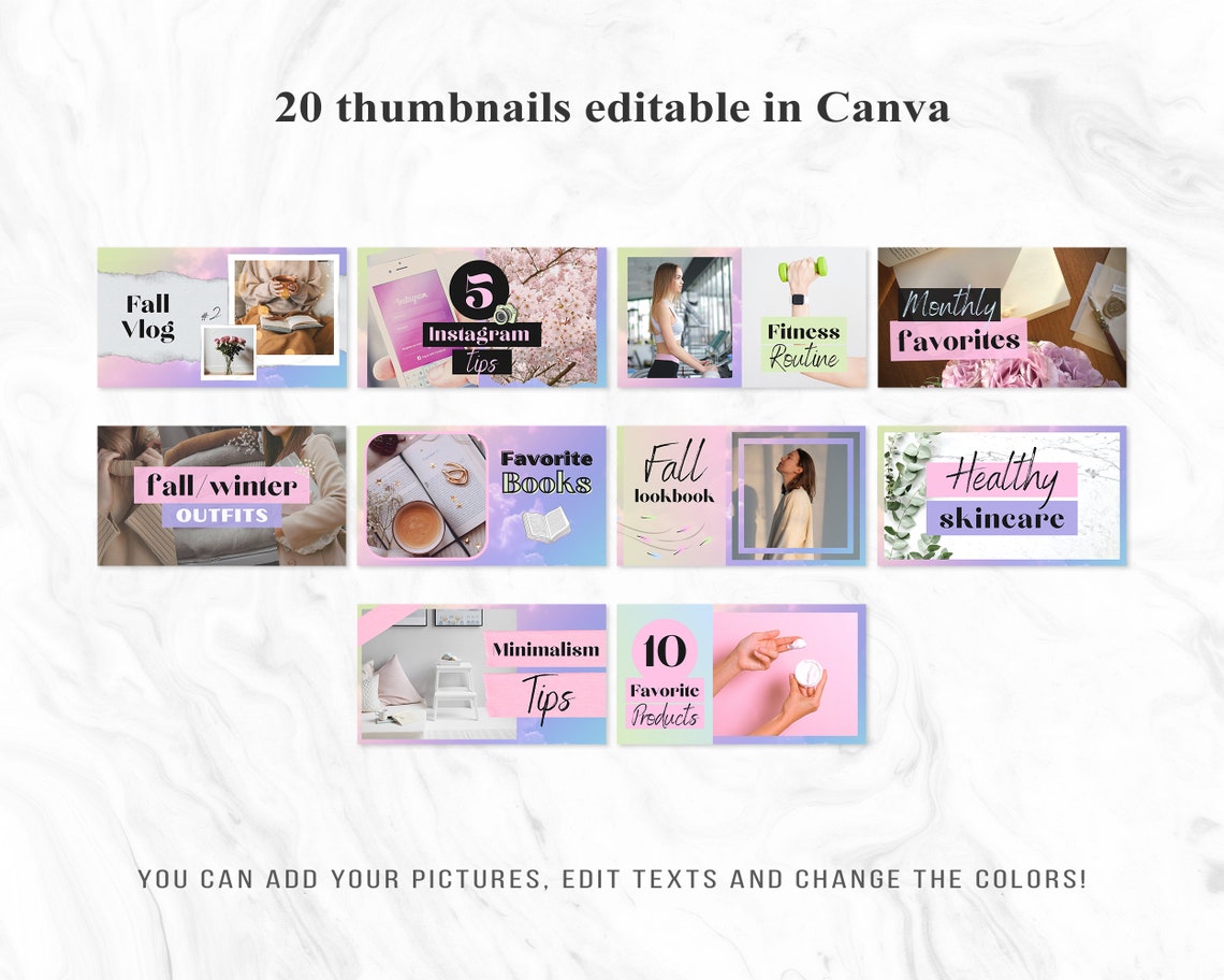Youtube Thumbnail Kit | 20 Thumbnails Editable in Canva | Youtube ...