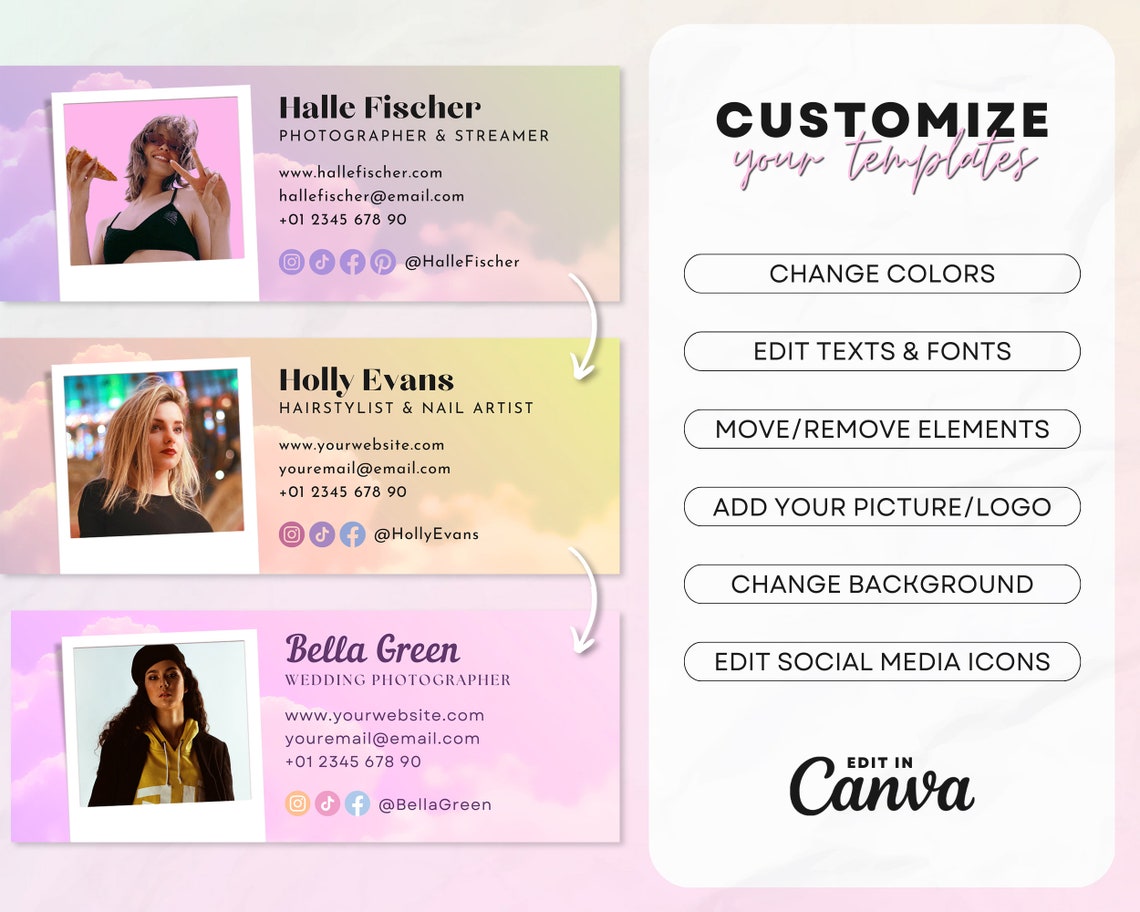 Pastel Clouds Email Signature Templates: Editable Canva Design (digital ...