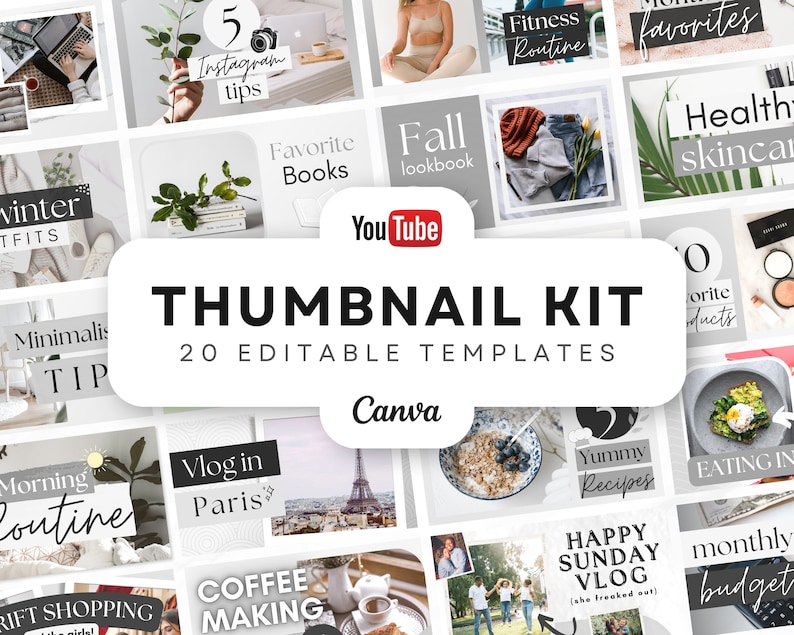 20 Youtube Thumbnails Editable in Canva | Youtube Brand Kit, Youtube ...