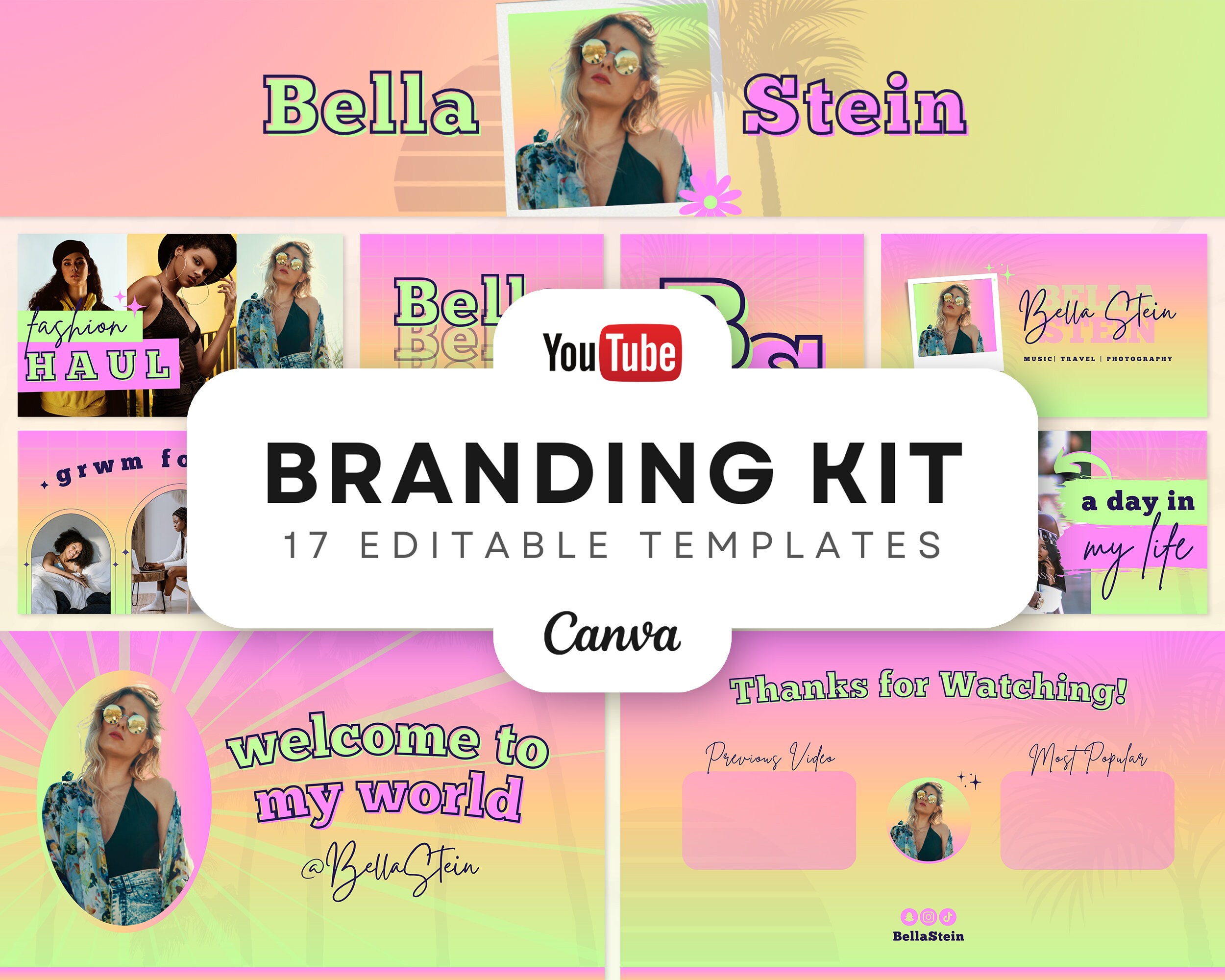 Youtube Brand Kit Youtube Banners Intros Thumbnails - Etsy