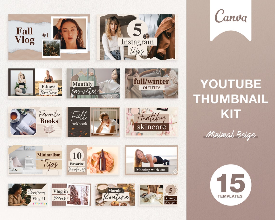 Youtube Thumbnail Kit 15 Thumbnails Fully Editable in Canva - Etsy