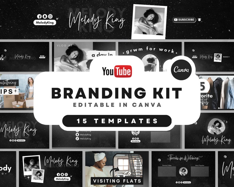 Youtube Branding Kit | 15 Editable Canva Templates | Banners, Intros ...