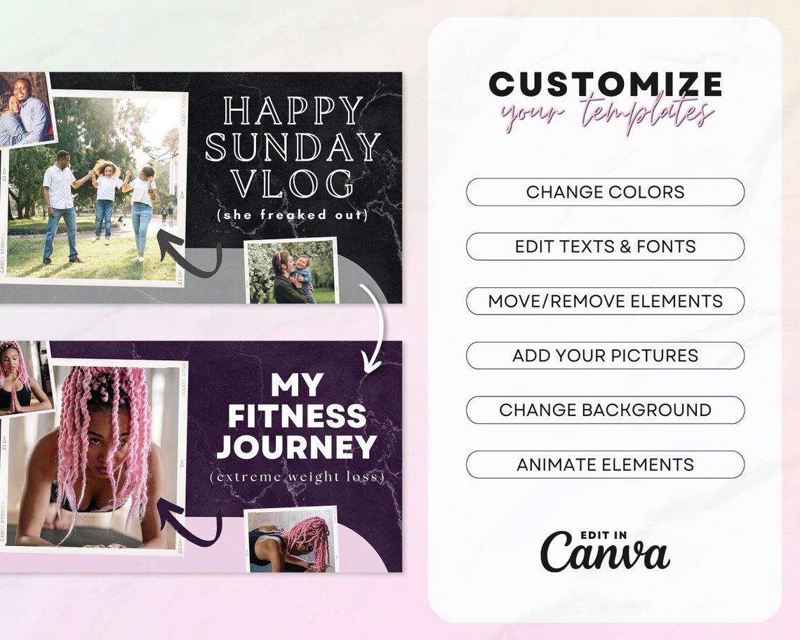 20 Youtube Thumbnails Editable Canva Templates Youtube Brand Kit ...