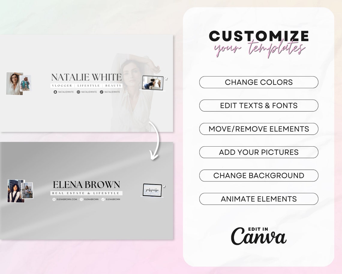 Gray Youtube Banners 3 Editable Canva Templates Youtube Brand Kit ...