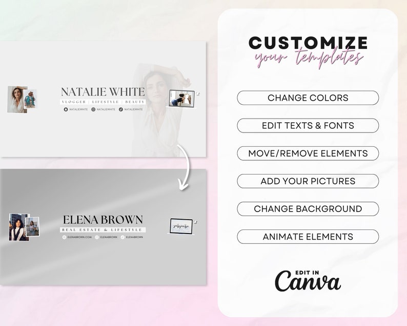 Gray Youtube Banners 3 Editable Canva Templates Youtube Brand Kit ...