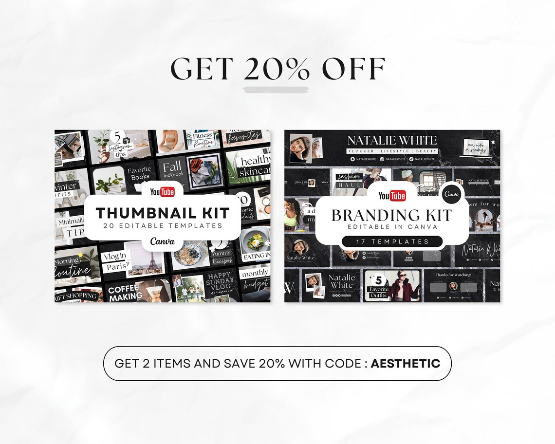 20 Youtube Thumbnails Editable Canva Templates Youtube Brand Kit ...