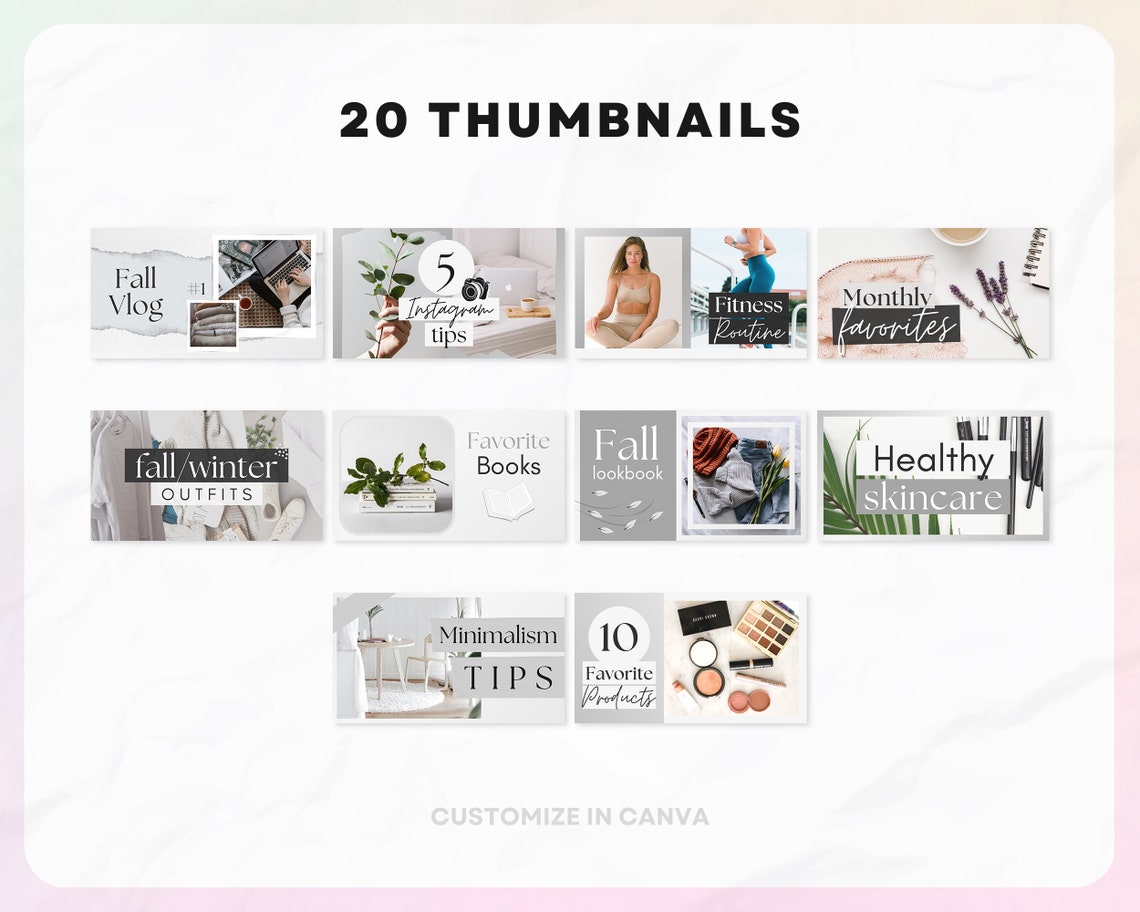 20 Youtube Thumbnails Editable in Canva Youtube Brand Kit, Youtube ...