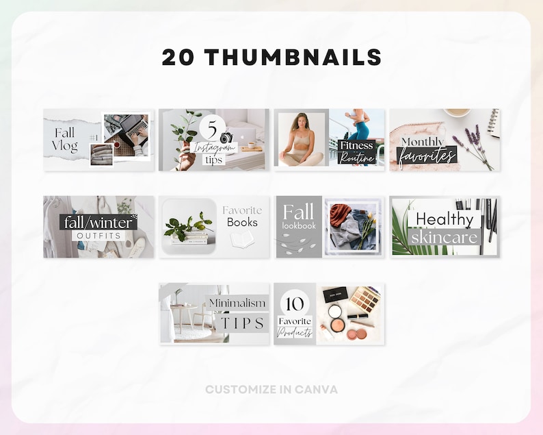 20 Youtube Thumbnails Editable in Canva | Youtube Brand Kit, Youtube ...