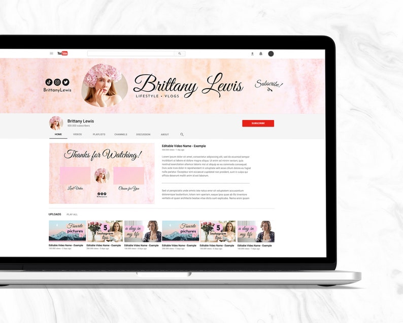 Youtube Channel Kit Youtube Banner Intro 3 Thumbnails End - Etsy