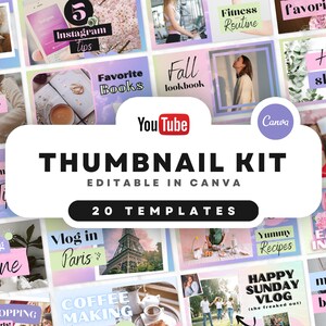 Youtube Thumbnail Kit | 20 Thumbnails Editable in Canva | Youtube ...