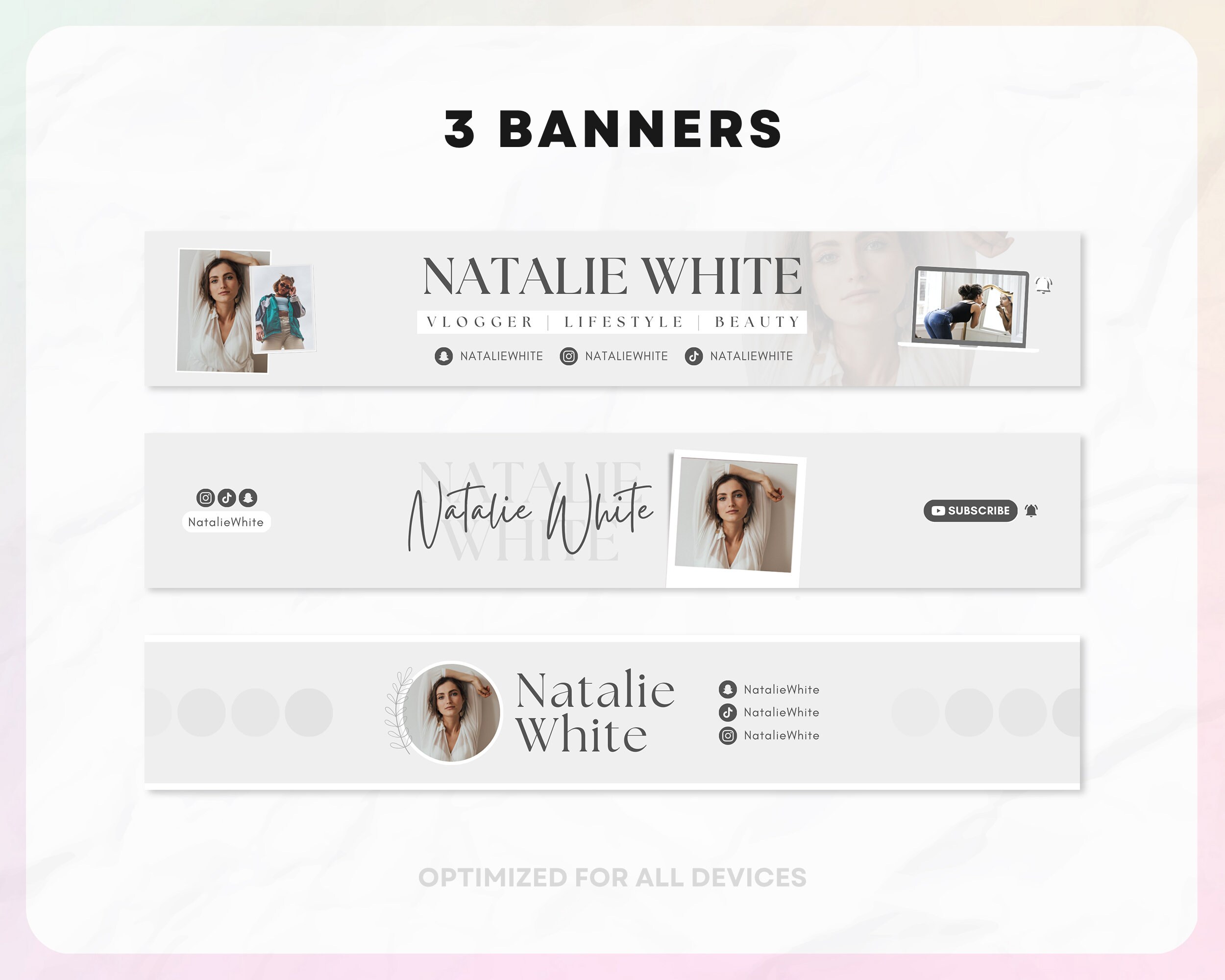 3 Gray Youtube Banners Editable Canva Templates Youtube - Etsy