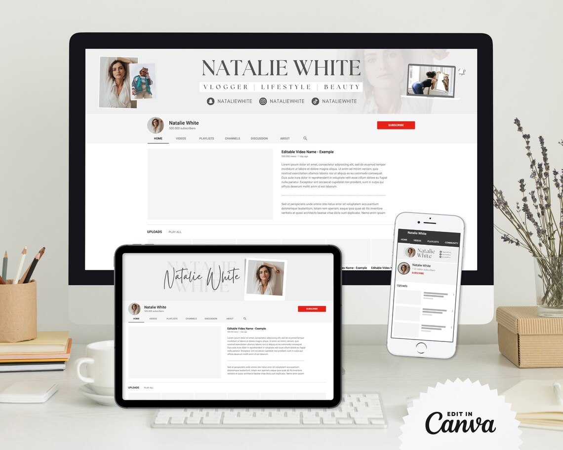 Gray Youtube Banners 3 Editable Canva Templates Youtube Brand Kit ...