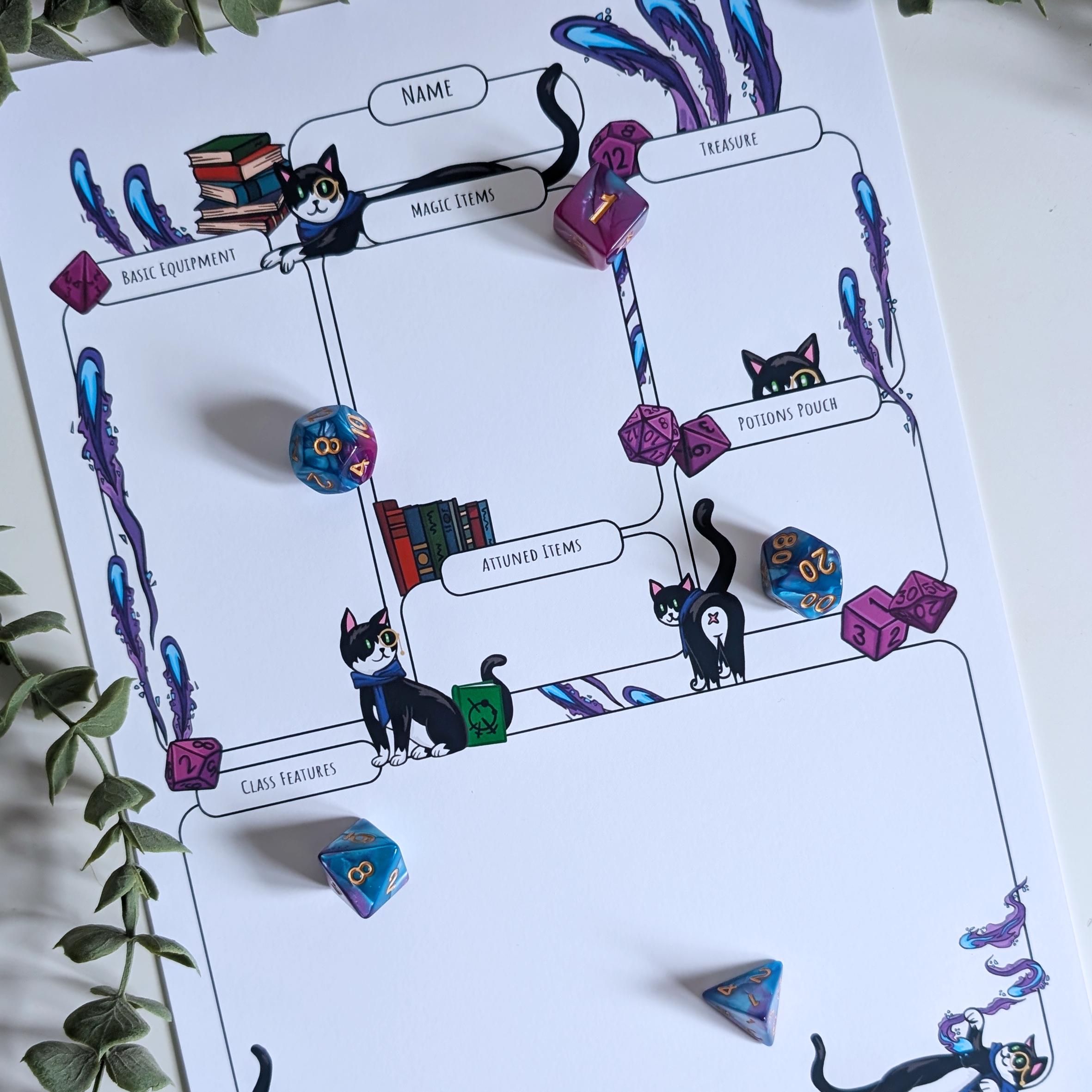 Dnd Wizard Character Sheet With a Feline Twist! Kitty D and D, Editable ...