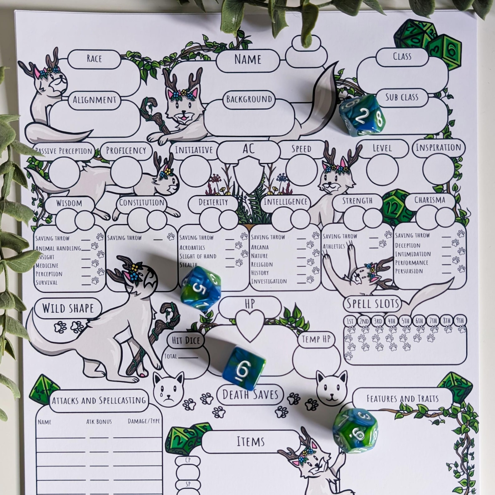 Dnd Druid Character Sheet With a Feline Twist! Kitty D and D, Editable ...