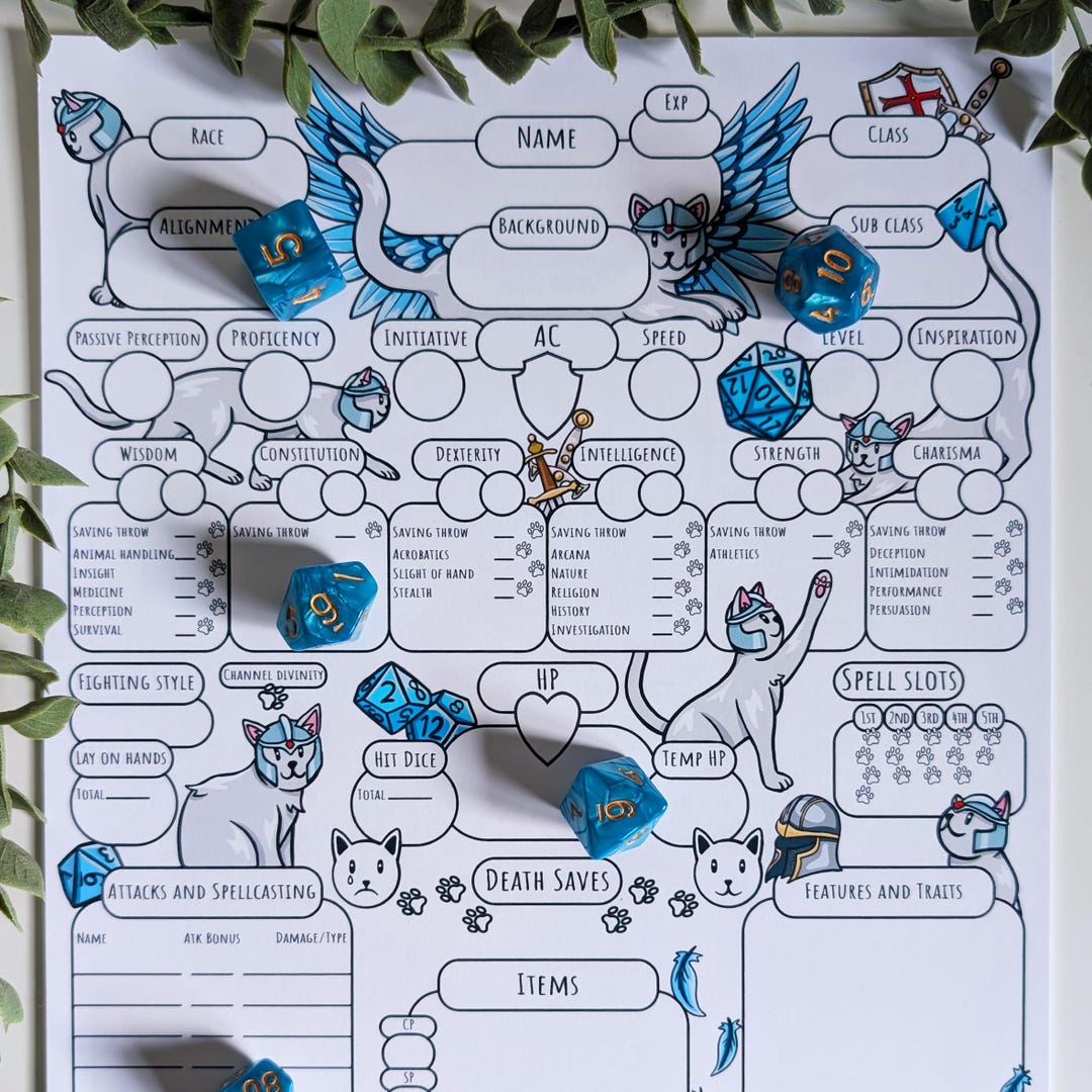 Dnd Paladin Character Sheet With a Feline Twist! Kitty D and D ...