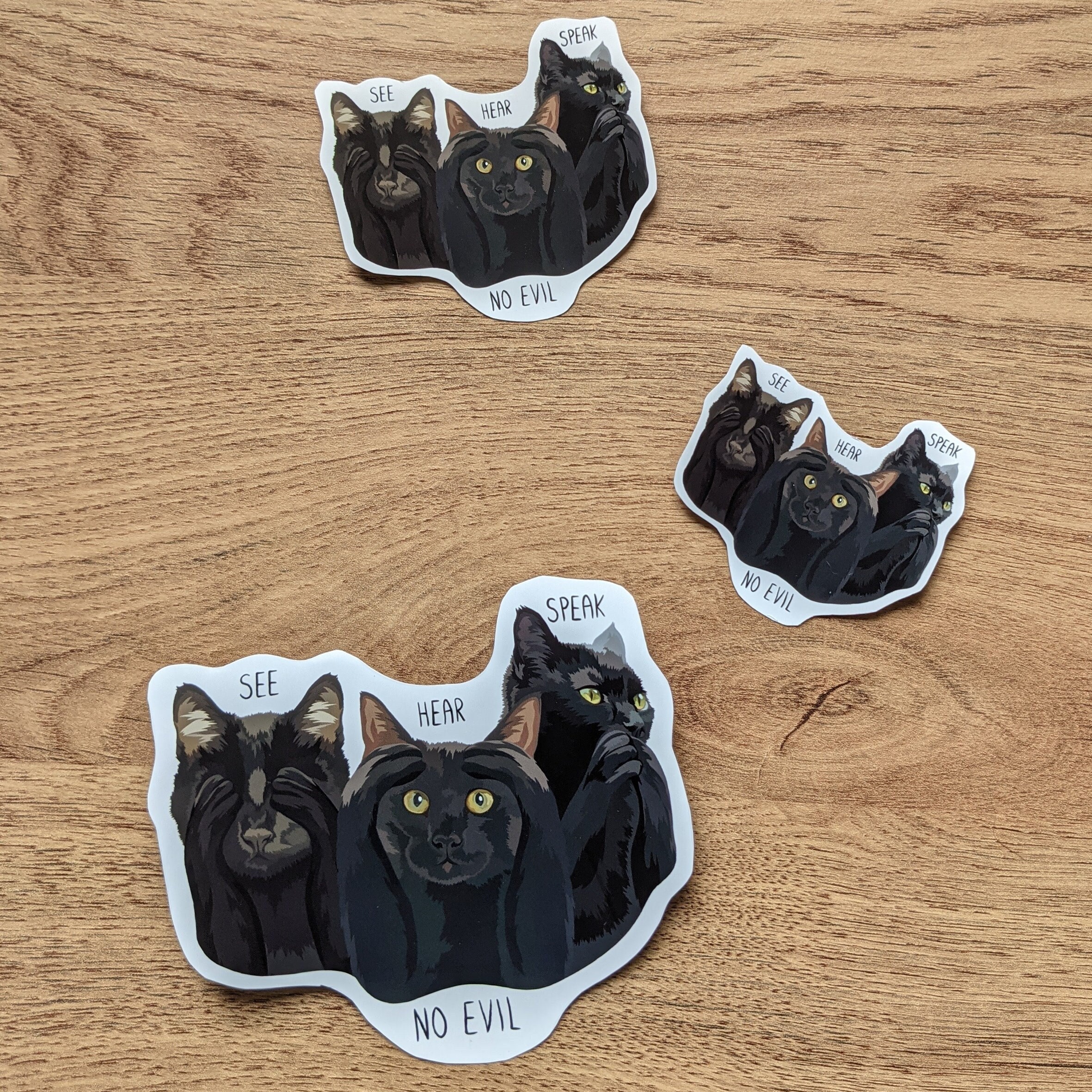 See no Evil Hear no Evil Speak no Evil Black cat Sticker | Etsy